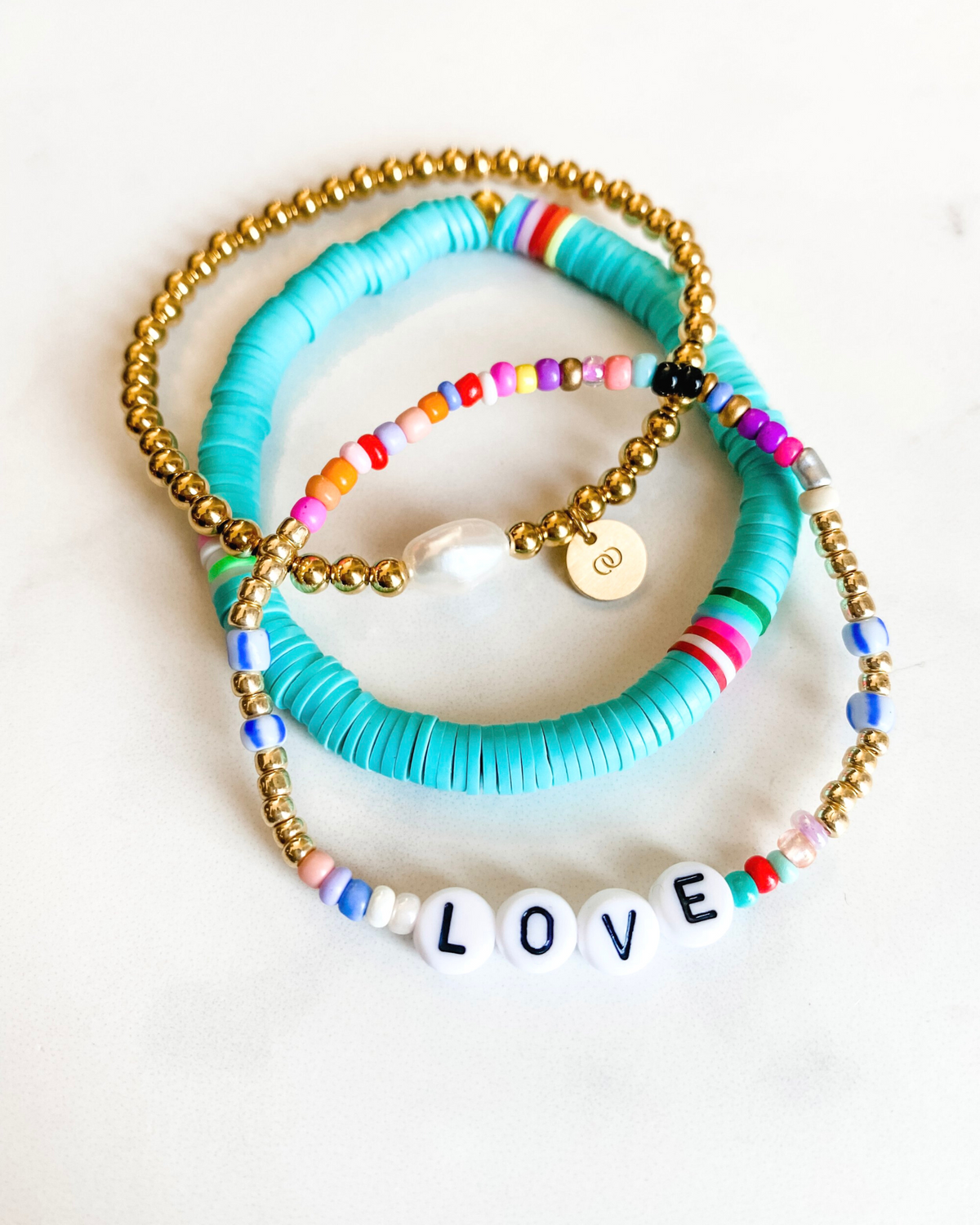 'Spread Love' 18k Gold + Heishi Stack | Link Before You Sink